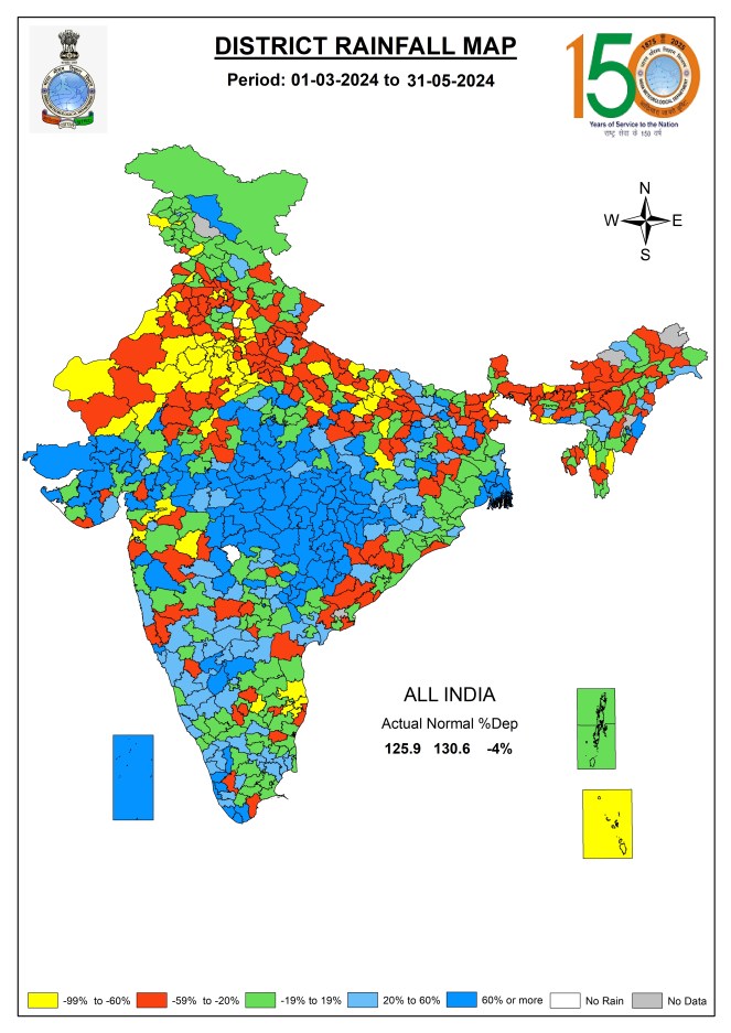Pre Monsoon 2024 season: District wise rainfall in India – SANDRP