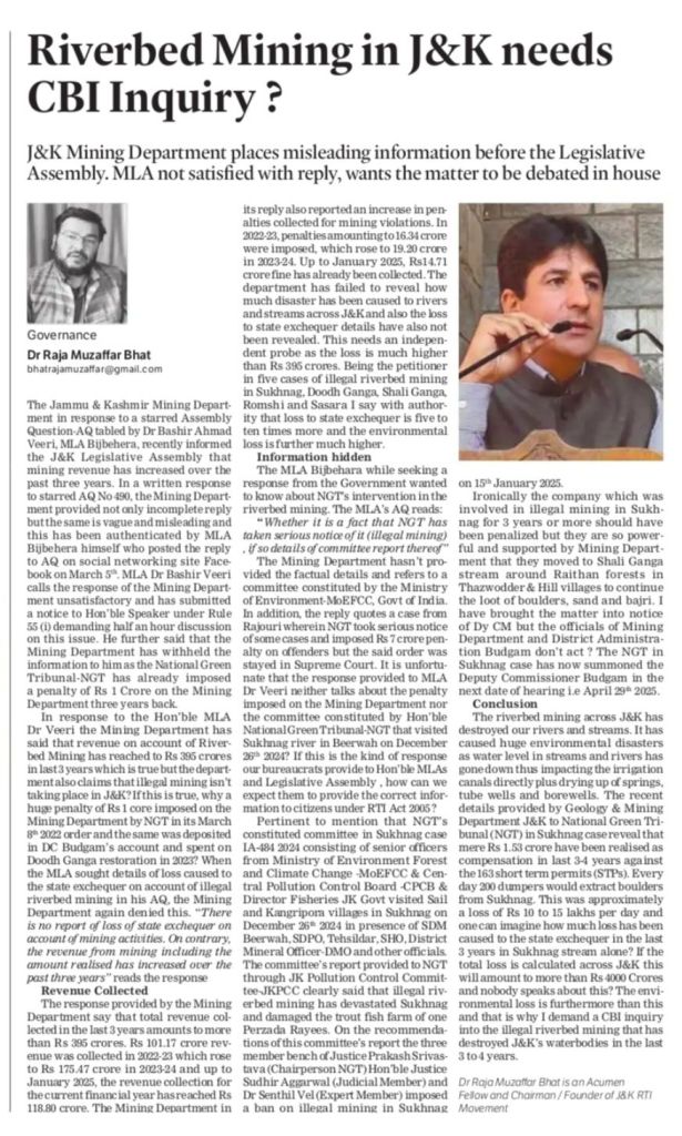 Unsustainable sand mining in Kashmir Rivers: Dr. Raja Muzaffar Bhat Interview – SANDRP