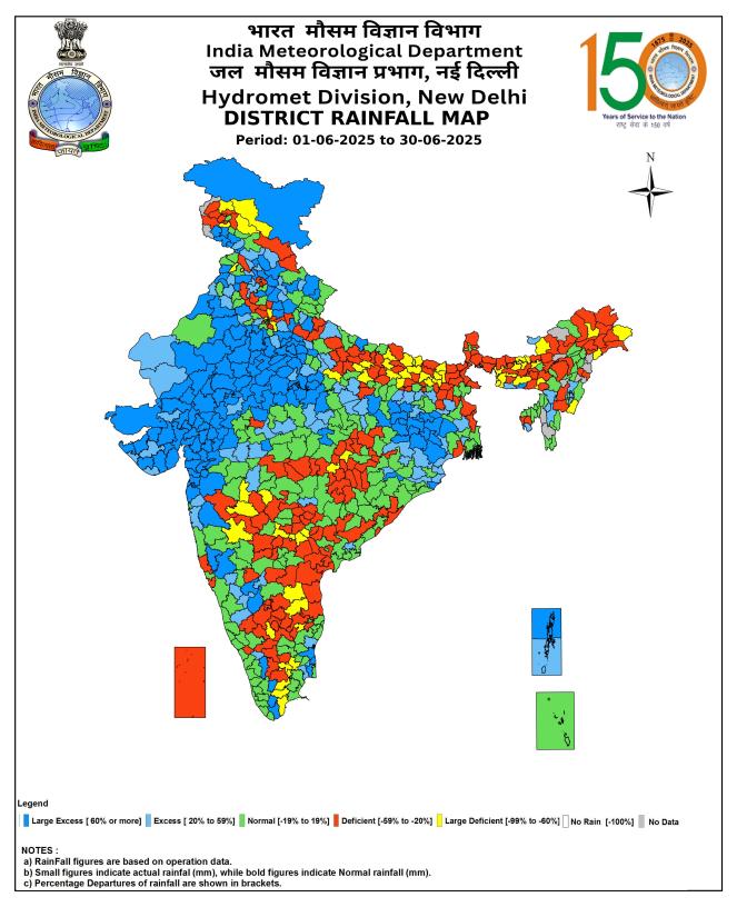June 2025: District wise rainfall in India’s SW Monsoon – SANDRP